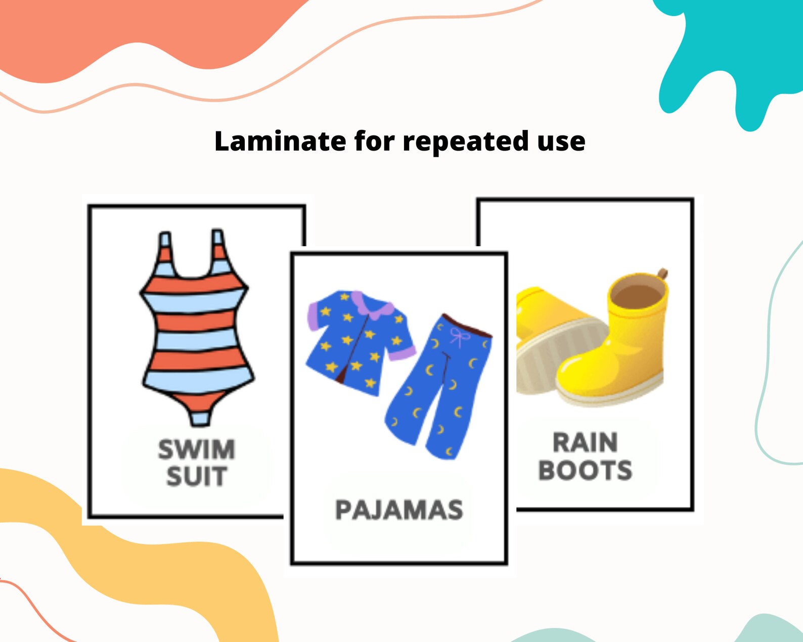 Clothing Flashcards - 32 Cards - Toddlers, Preschoolers - Closet ...