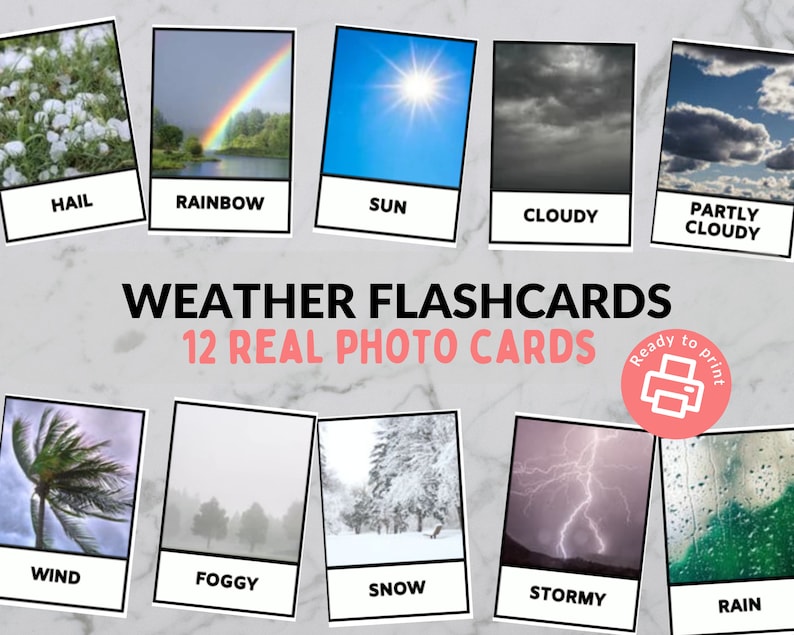 Weather Flashcards: 12 Real Photo Cards - Montessori Learning ...