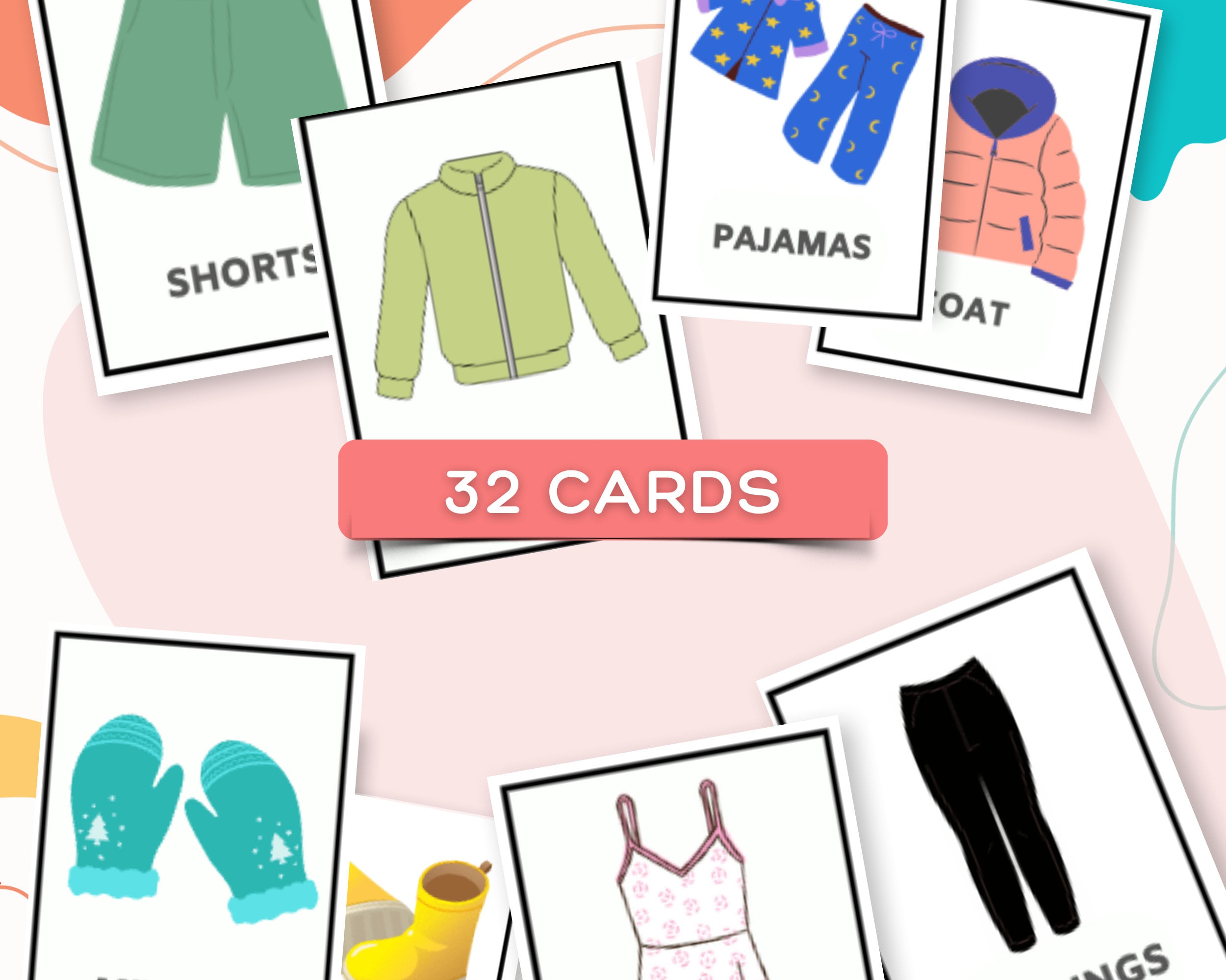 Clothing Flashcards - 32 Cards - Toddlers, Preschoolers - Closet ...