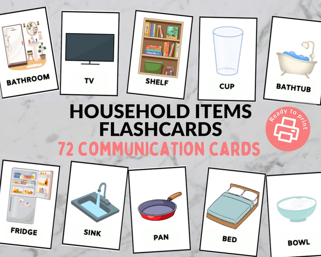 Household Items Flashcards / Picture Communication Cards for Autistic ...