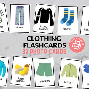 Clothing Flashcards - 32 Cards - Toddlers, Preschoolers - Closet ...