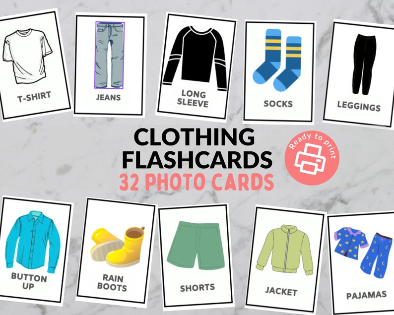 Clothing Flashcards - 32 Cards - Toddlers, Preschoolers - Closet ...