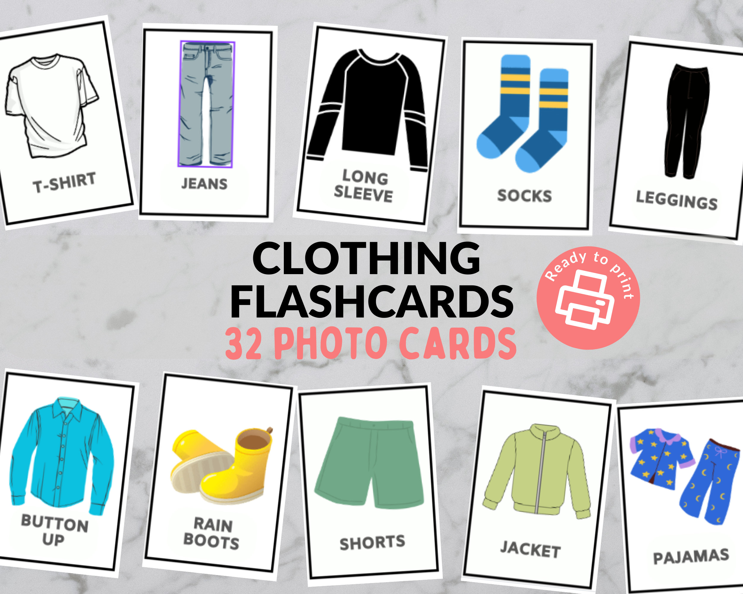Clothing Flashcards - 32 Cards - Toddlers, Preschoolers - Closet ...