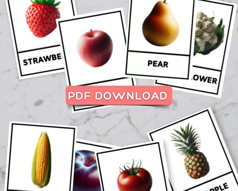 Fruit & Vegetable Flashcards - Montessori 3 Part Cards - Toddlers ...