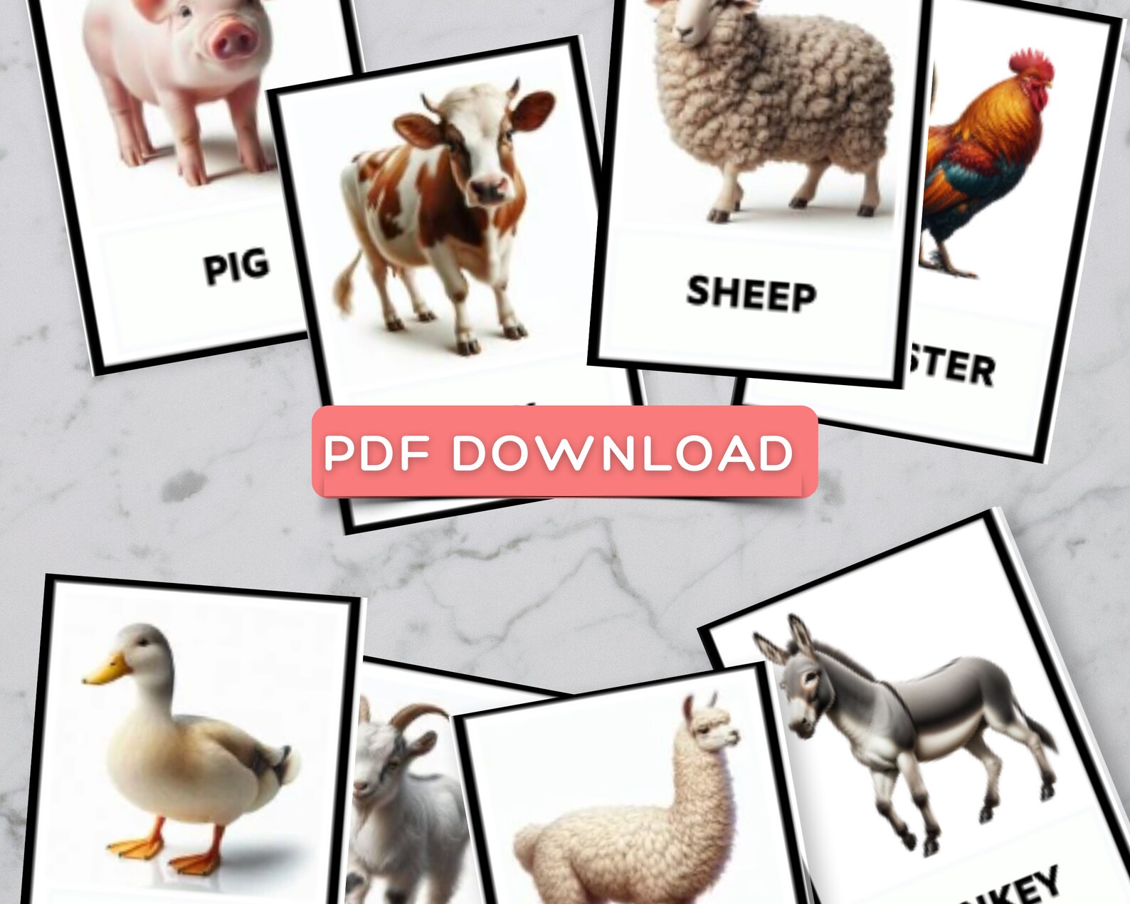 Farm Animal Flashcards Montessori 3 Part Cards Nomenclature Cards ...