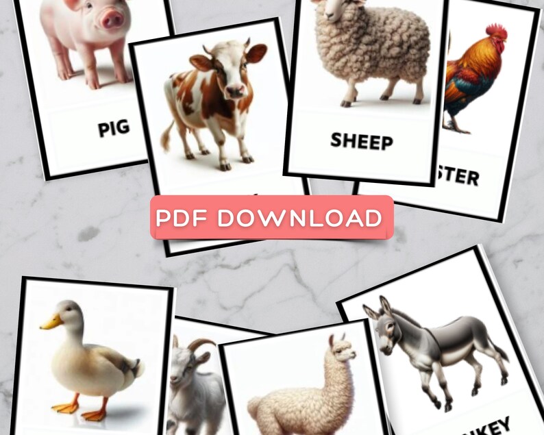 Farm Animal Flashcards Montessori 3 Part Cards Nomenclature Cards ...