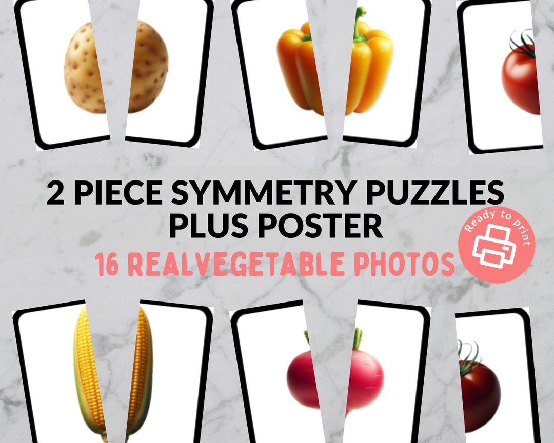 Vegetable Symmetry Puzzles: Montessori Printable for Toddlers (digital ...