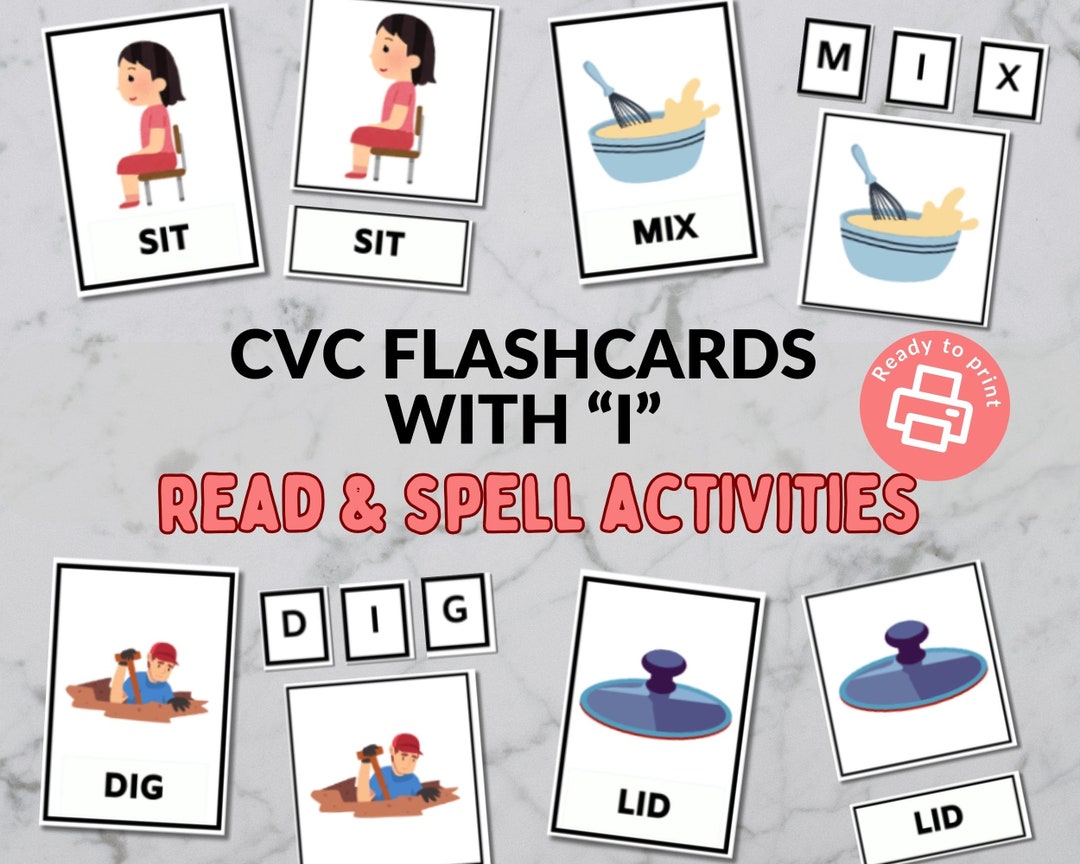 CVC Flashcards With I - 3 Part Cards - Spelling and Reading Activity ...