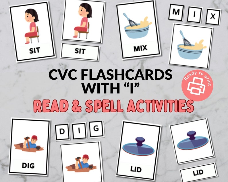 CVC Flashcards With I - 3 Part Cards - Spelling and Reading Activity ...