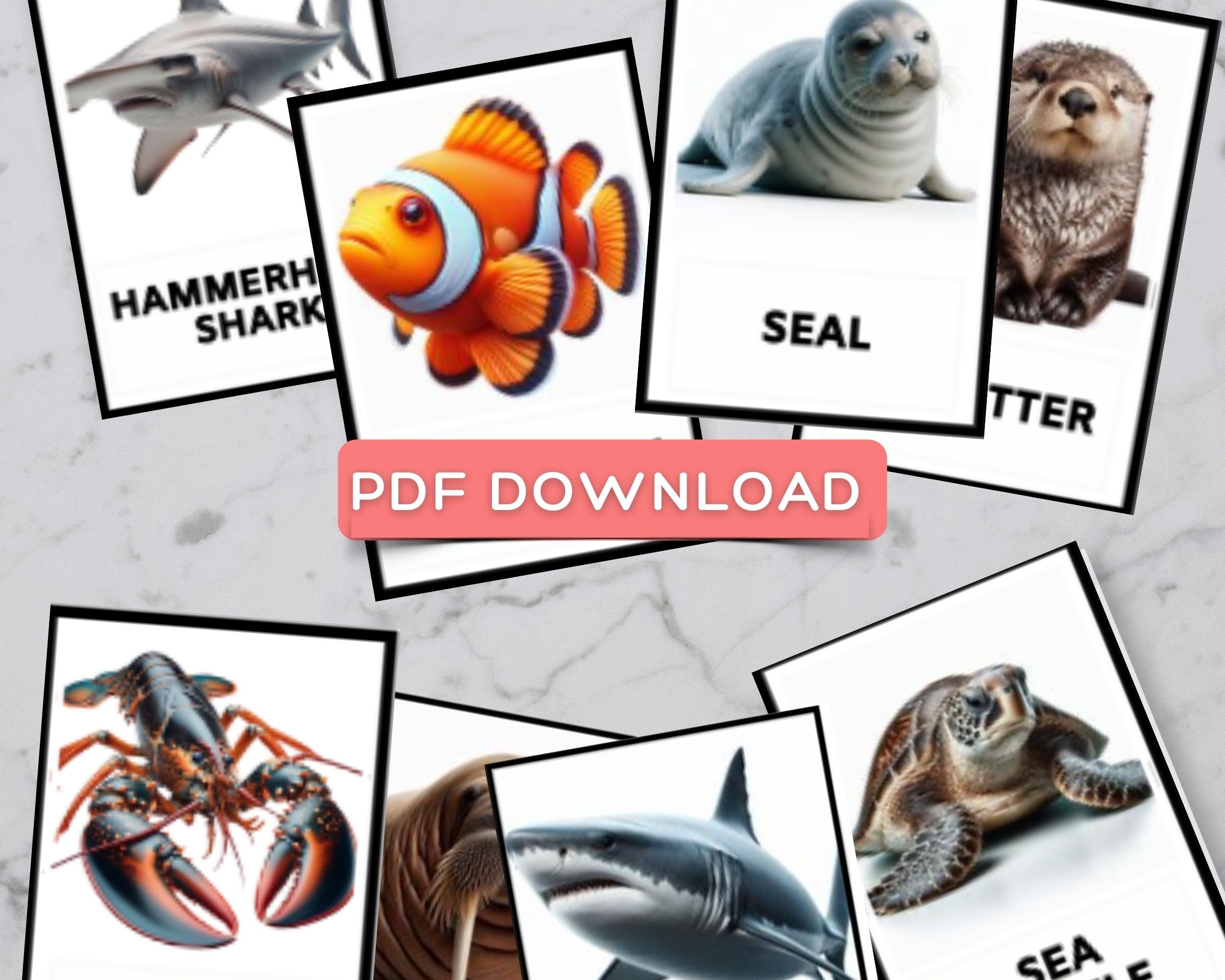 Ocean Animal Flashcards: Montessori Learning Cards (digital Download ...