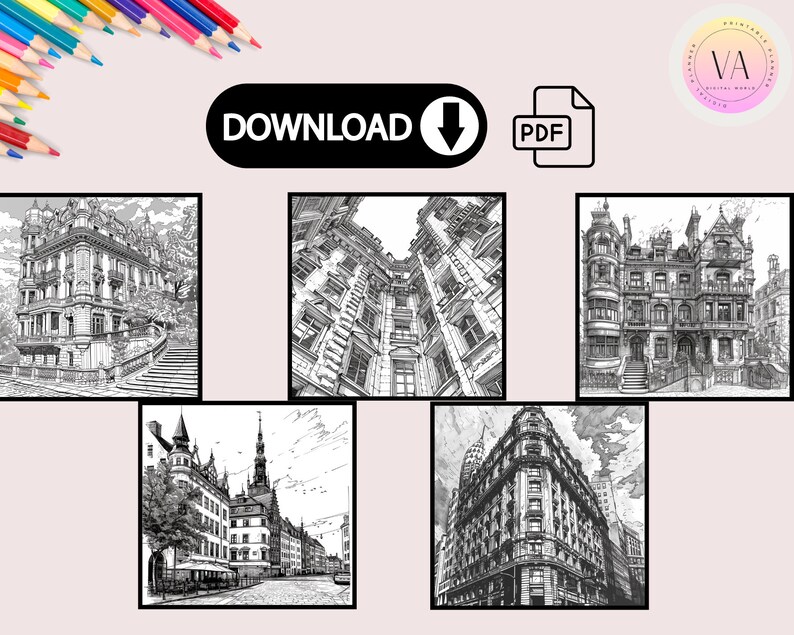 80 ++ Architecture Building Coloring Pages L Coloring Book for Adults ...