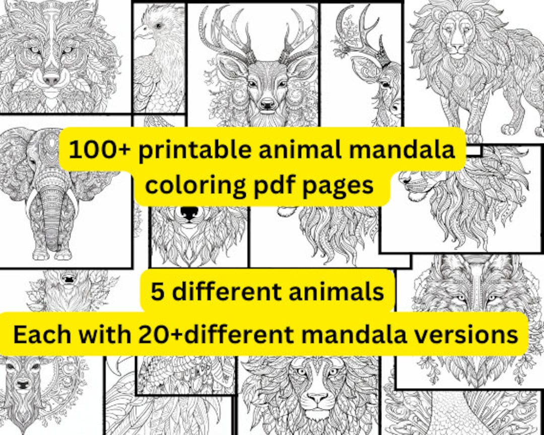 100+ Page Mandala Animals Version Coloring Bundle: Digital Coloring ...