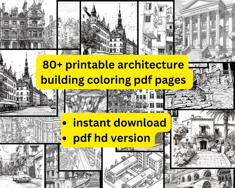 80 ++ Architecture Building Coloring Pages L Coloring Book for Adults ...