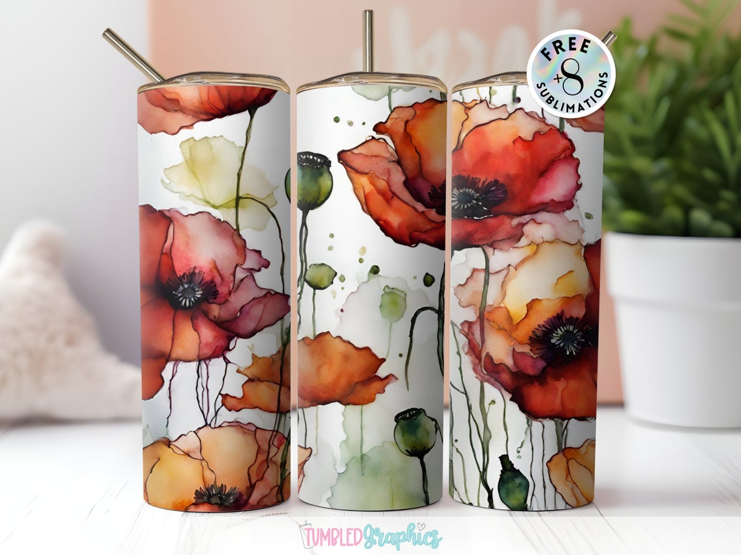 Alcohol Ink Poppy Skinny Tumblers Digital Design Sublimation PNG ...