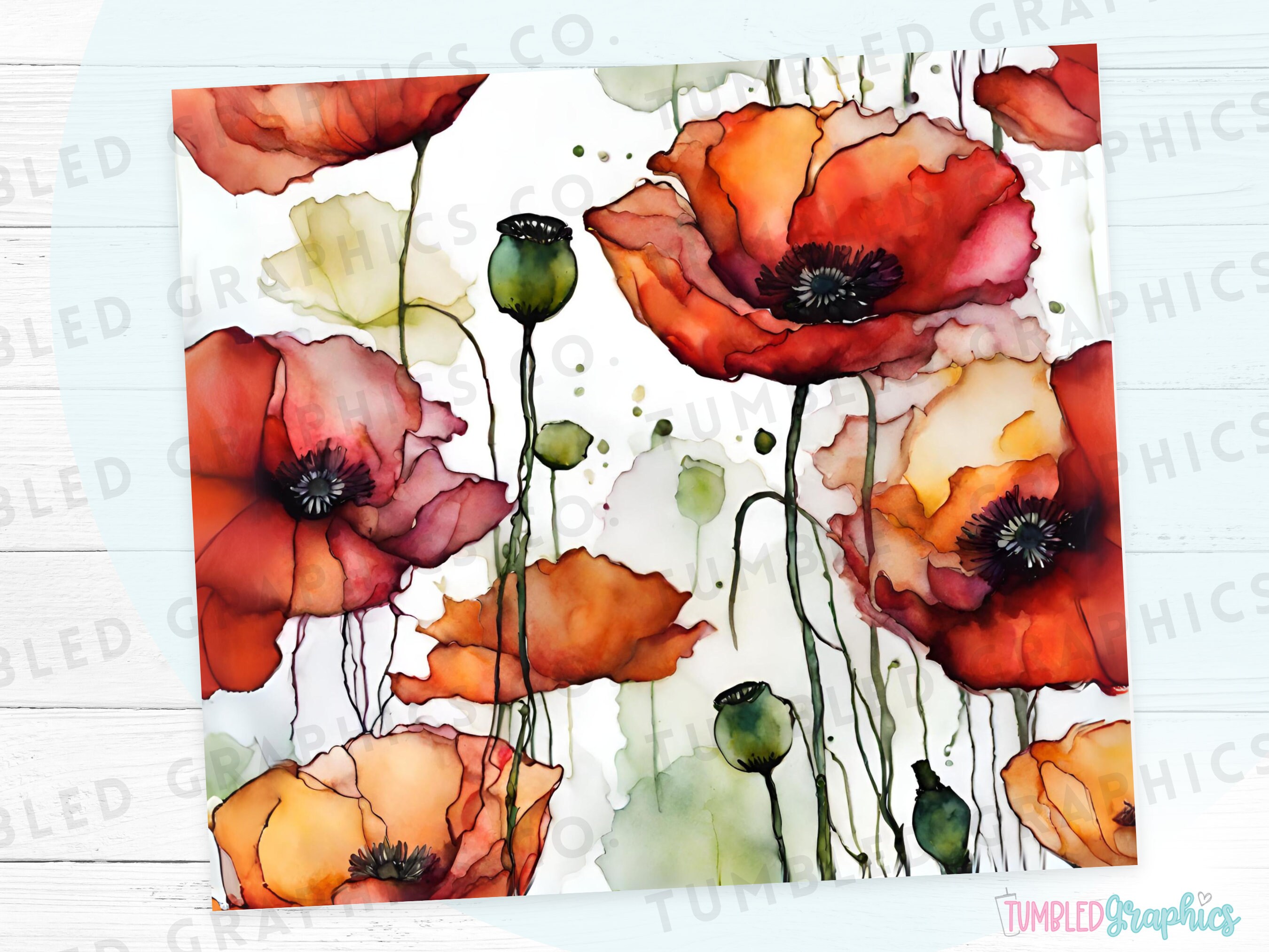 Alcohol Ink Poppy Skinny Tumblers Digital Design Sublimation PNG ...