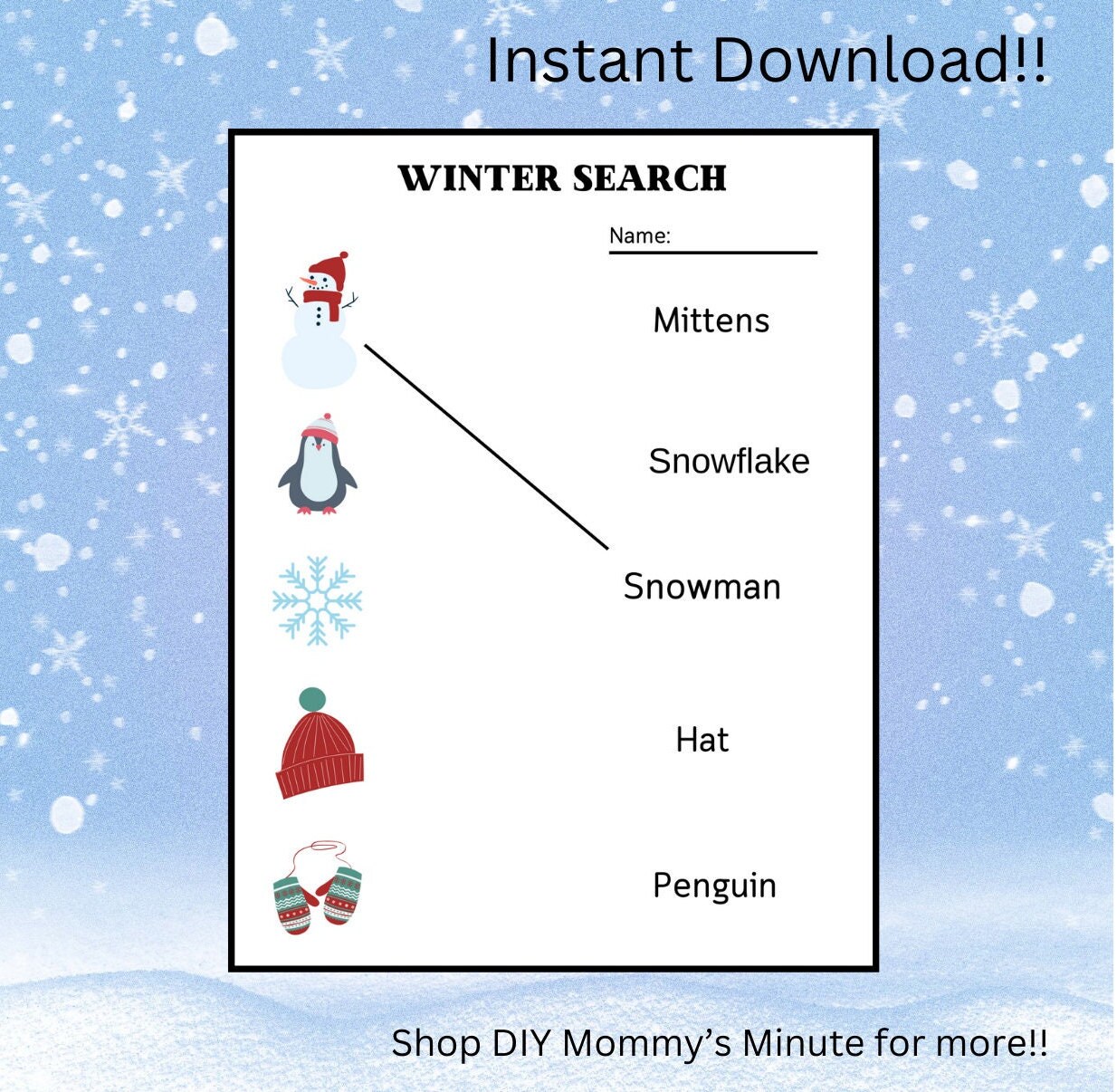 Educational Winter Worksheet for Kindergarten, Winter Learning Activity ...