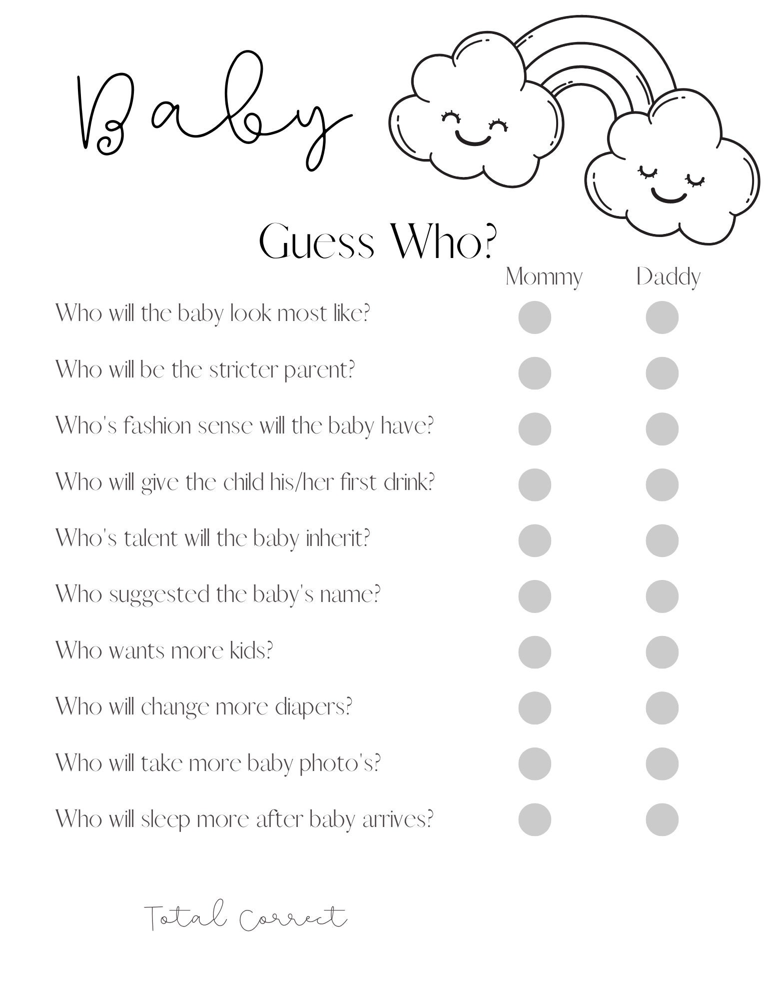 Guess Who, Baby Shower Game, Baby Shower Activity, Fun Activity, Printable Activity, Baby Shower ...