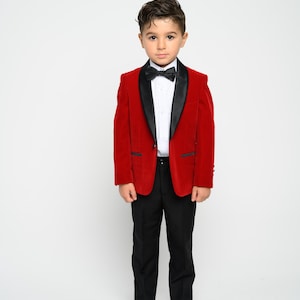 Boys 4-piece Red Shawl Lapel Velvet Tuxedo Set jacket, Pants, Dress ...