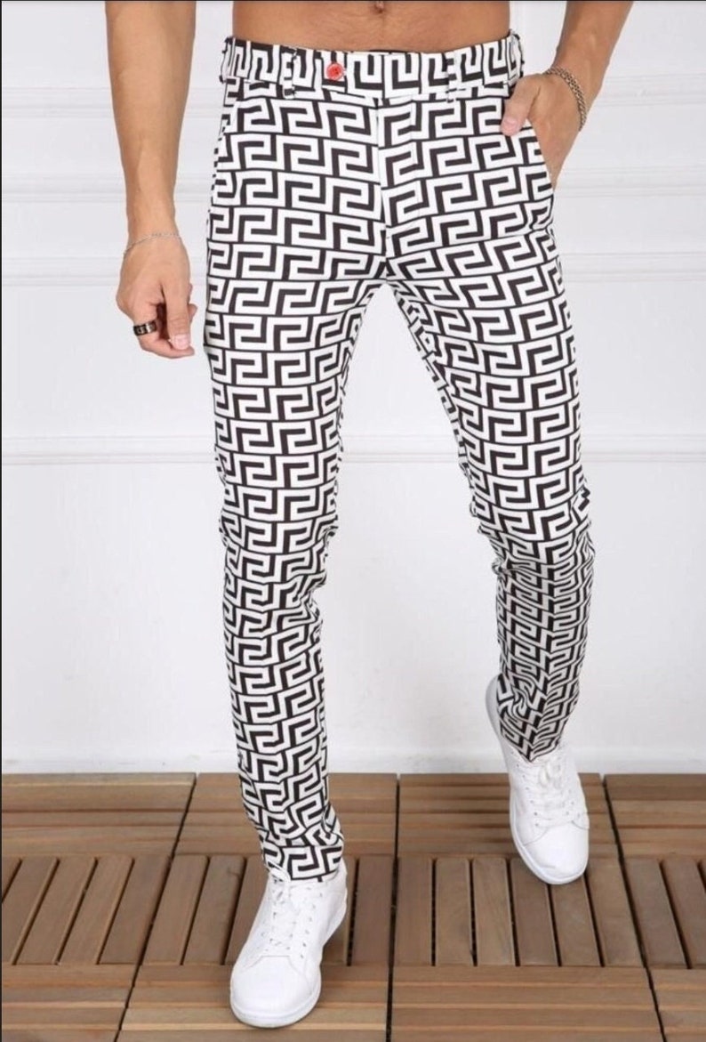 Men's Fashion Slim Fit Stretchy Black and White Pants - Etsy