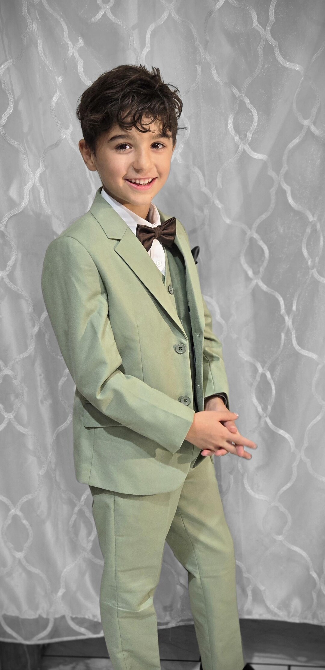 Boys 5-piece Caramel Color Suit Set jacket, Vest, Pants, Dress Shirt ...