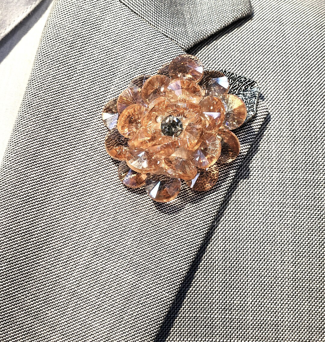Men's Blush Crystal Flower Brooch Pin Lapel - Etsy