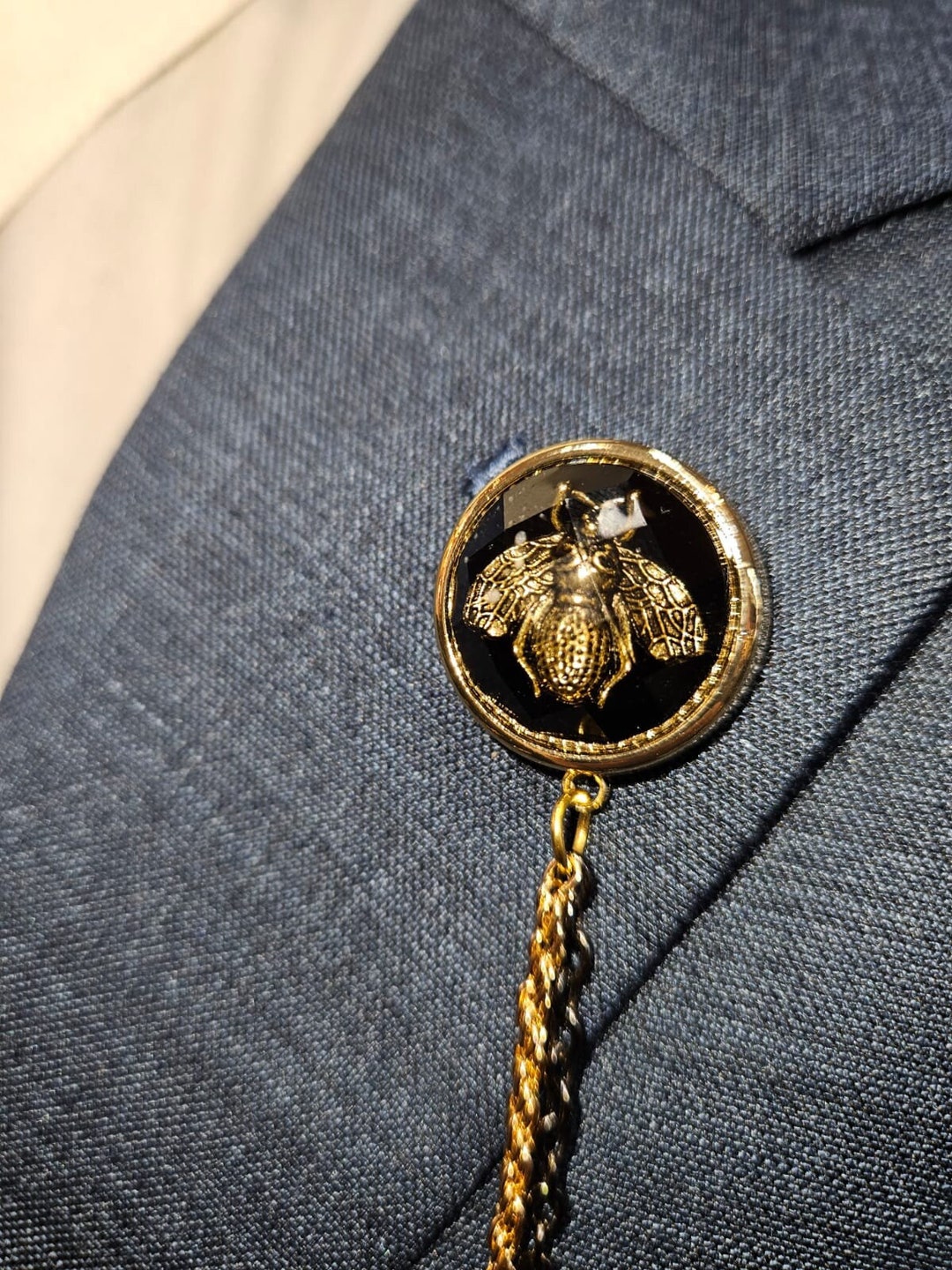 Gold Beetle Chain Lapel and Pin Set - Etsy