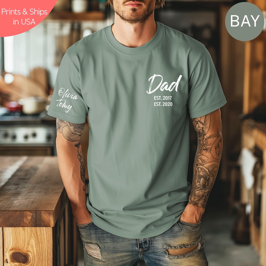 Personalized Dad Shirt With Kids Name on Sleeve, Comfort Colors Custom ...