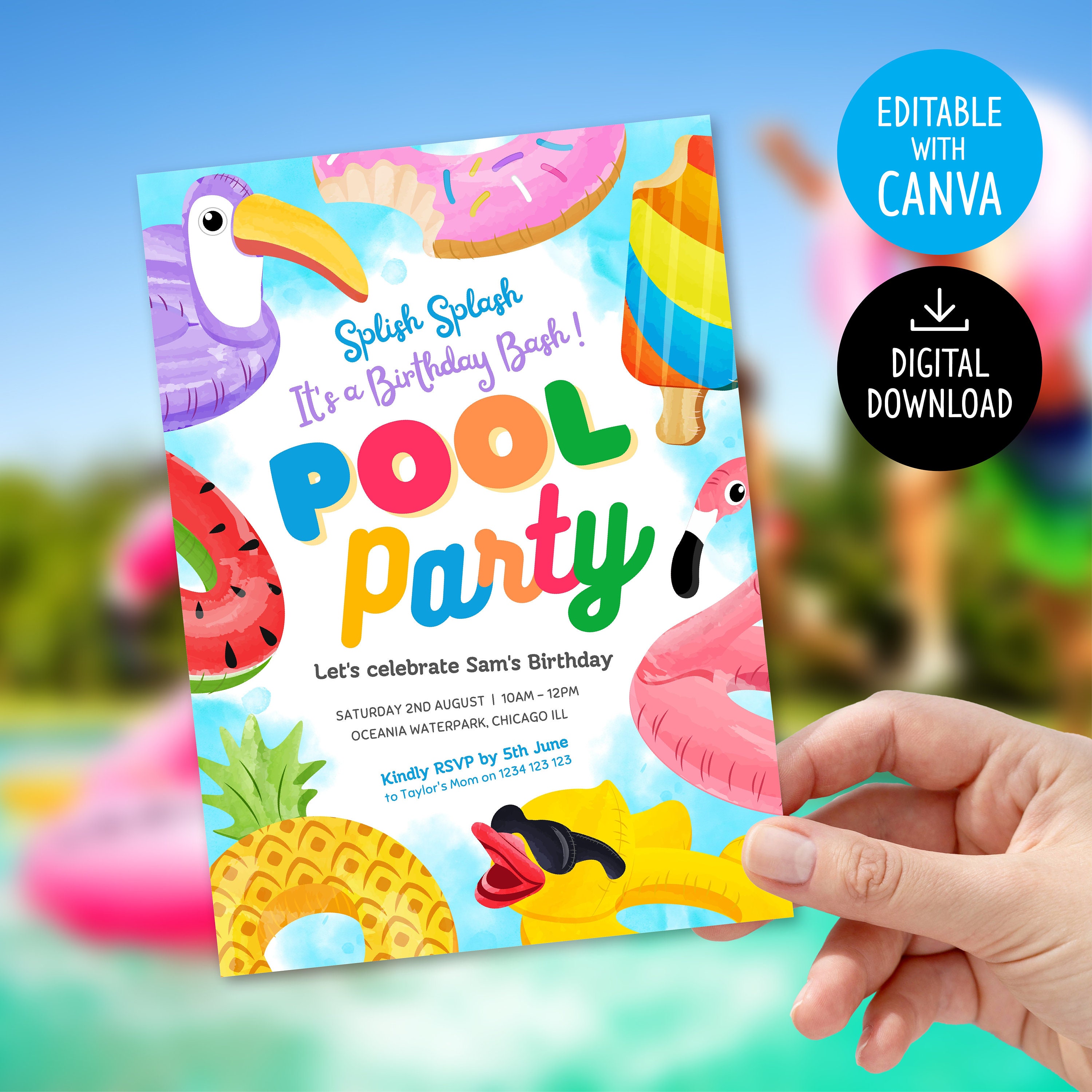 Printable Pool Party Invitation Pool Party Sms Pool - Etsy Canada
