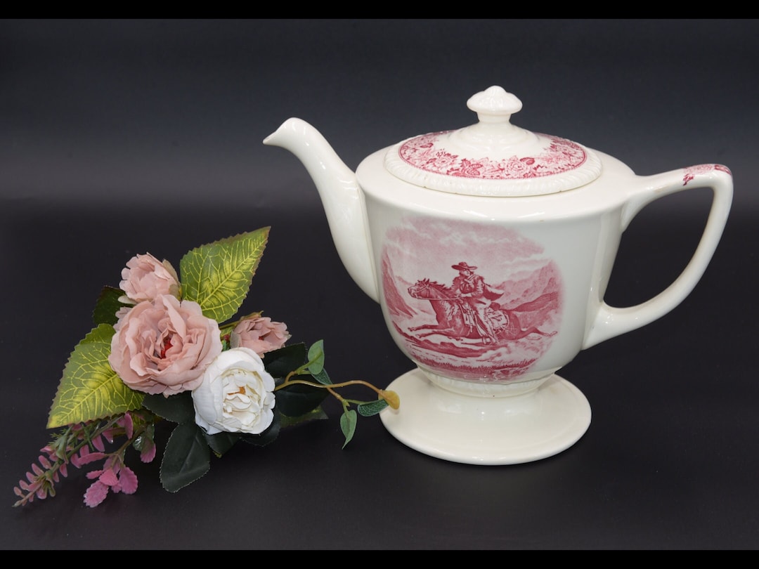 Vintage Historical America Red scalloped Teapot & Lid - Etsy