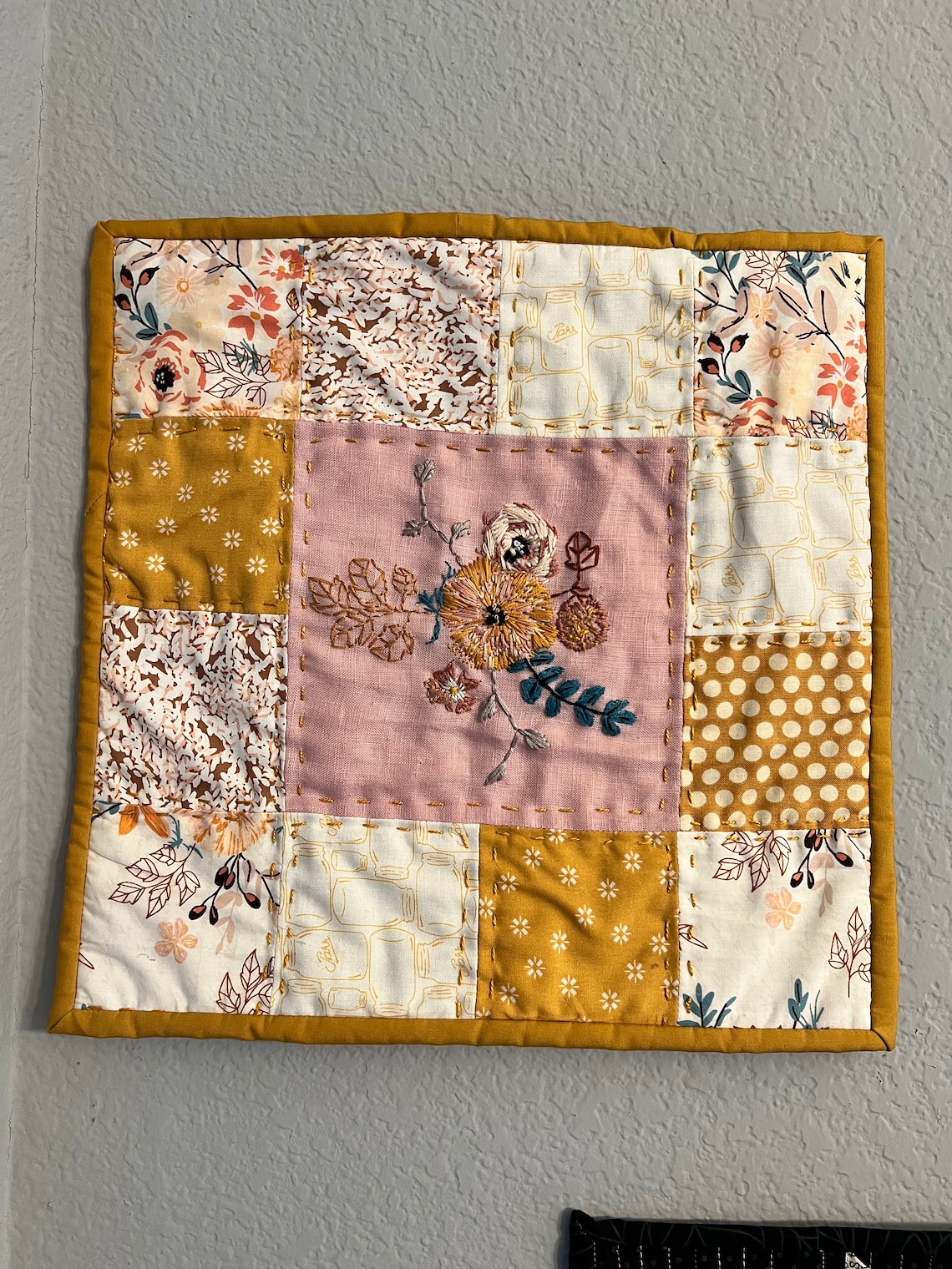 Gold and Pink Hand Embroidered Mini Quilt - Etsy