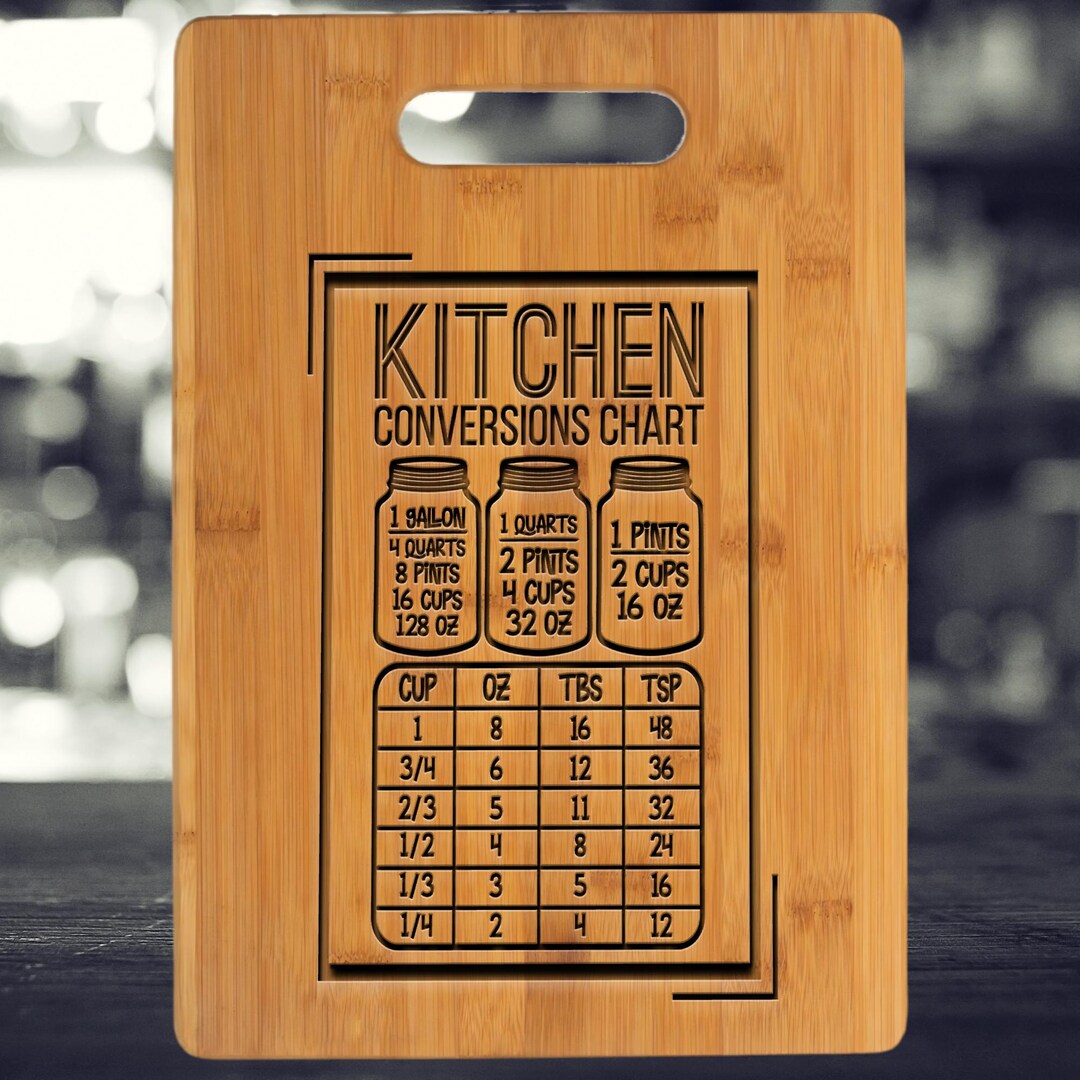 Kitchen Conversions Wooden Cutting Board, Cooking Measurement Guide ...