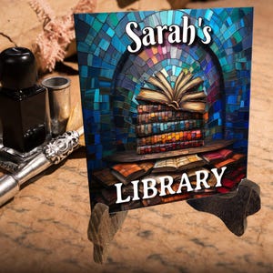 Stack of Books Personalized Library Sign Book Lover Bookworm Biblio ...