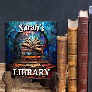 Stack of Books Personalized Library Sign Book Lover Bookworm Biblio ...