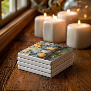 Row of Blue Birds Ceramic Coasters Set or Mix-and-match Artful Gift for ...