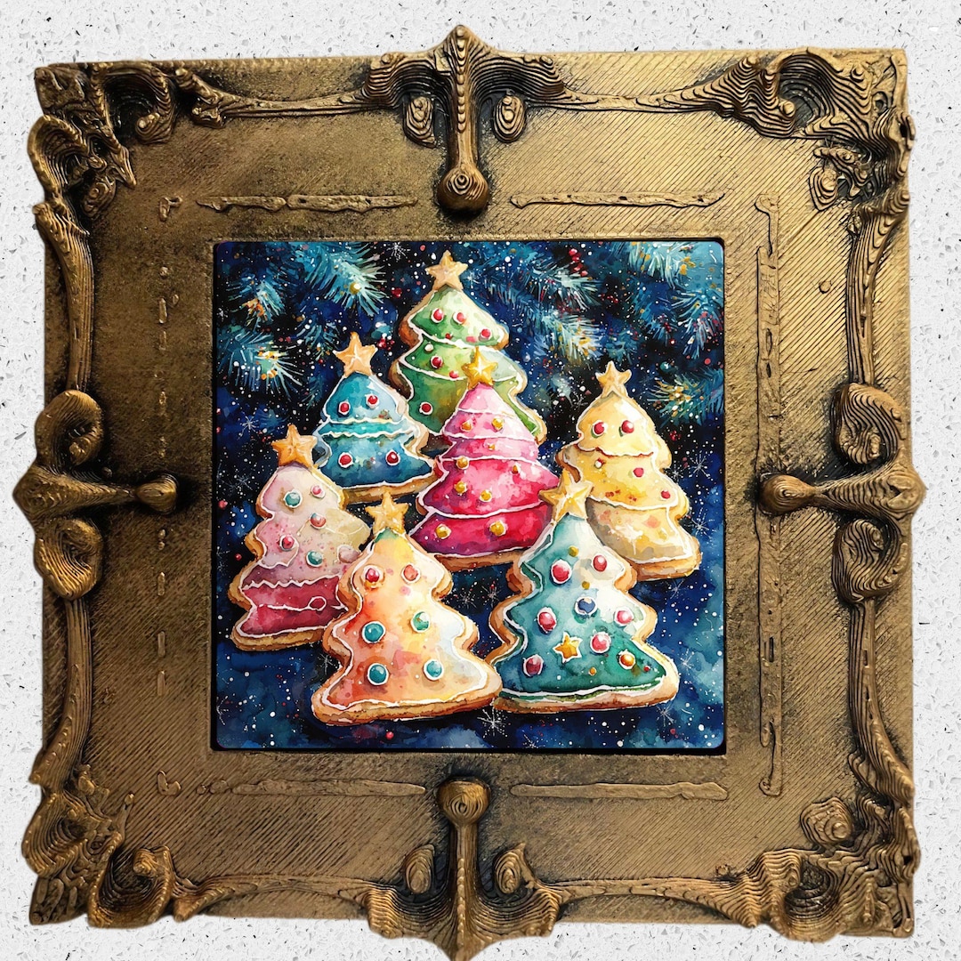Pop Art Christmas Cookies Tiny Art Fridge Magnet Gold Framed ...