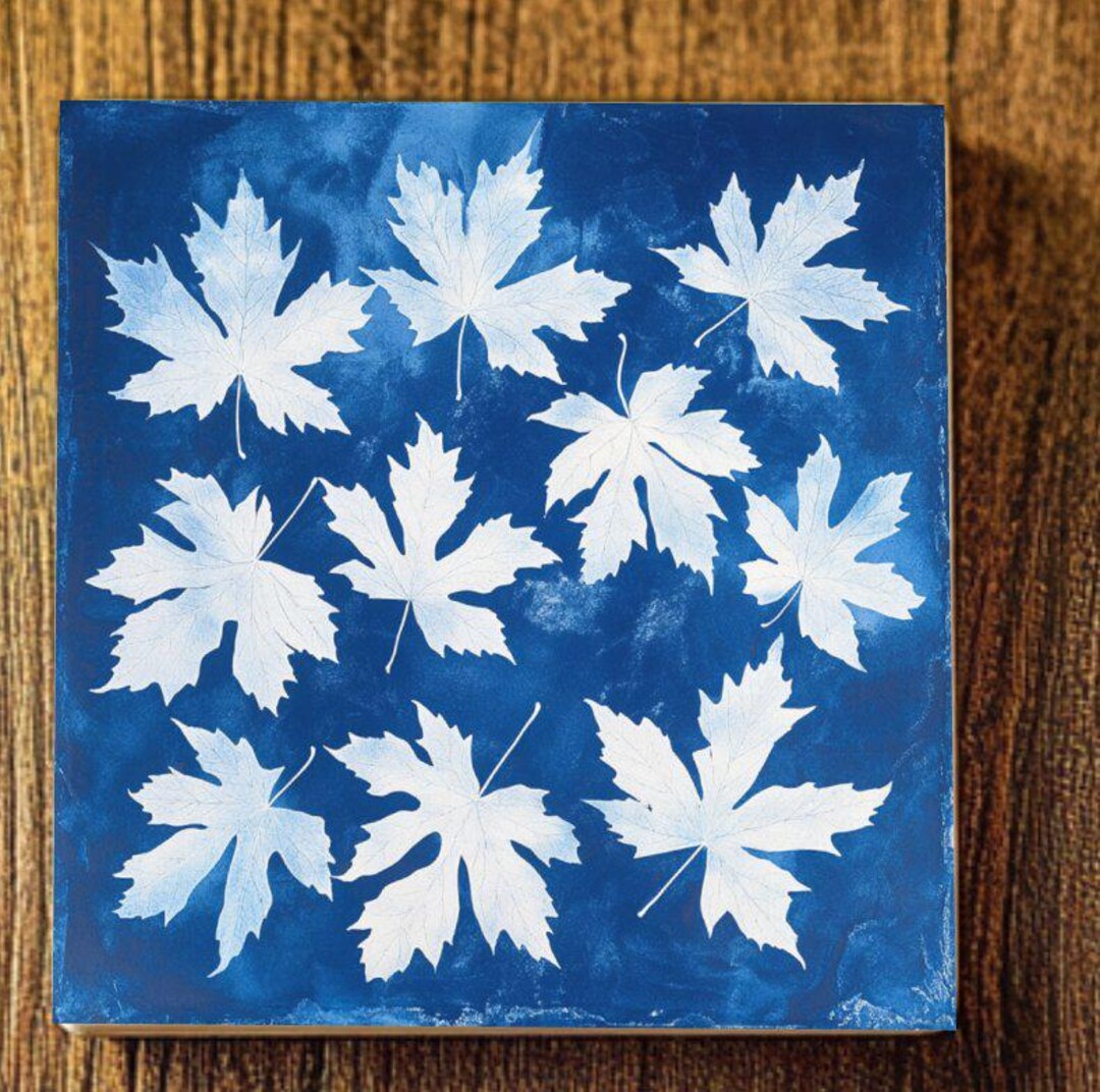 Cyanotype Look Leaves Ceramic Coasters Set or Mix-and-match Artful Gift ...