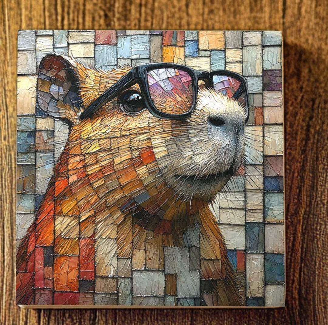 Capybara Wearing Glasses Ceramic Coasters Set or Mix-and-match Artful ...