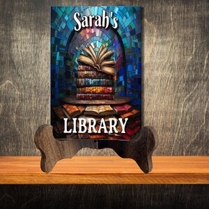 Stack of Books Personalized Library Sign Book Lover Bookworm Biblio ...
