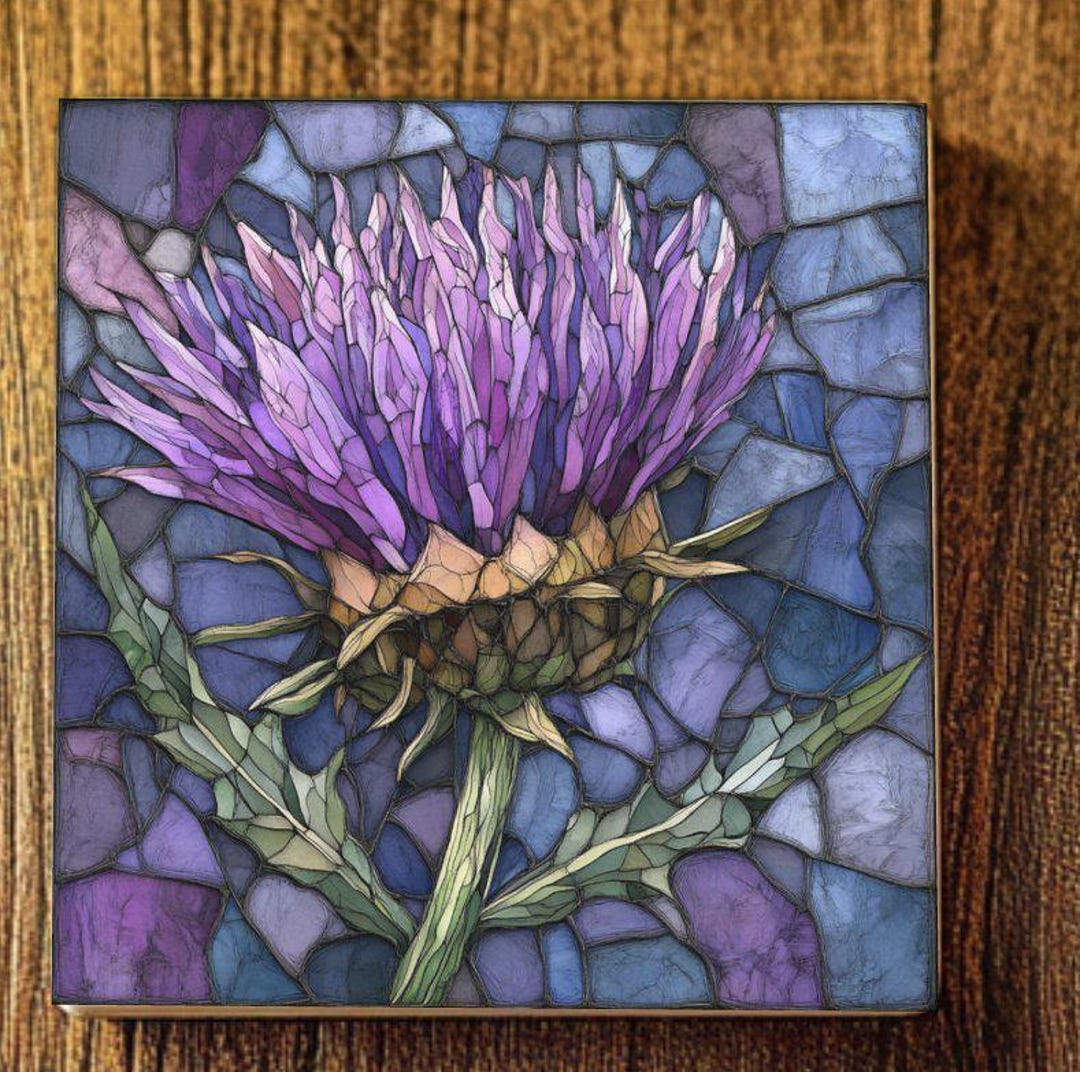 Thistle Botanical Drawing Ceramic Coasters Set or Mix-and-match Artful ...