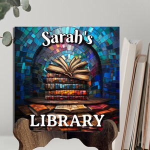 Stack of Books Personalized Library Sign Book Lover Bookworm Biblio ...