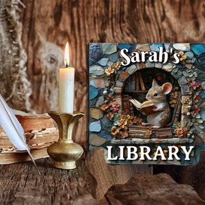 Mouse Reading Personalized Library Sign Book Lover Bookworm Biblio Gift ...