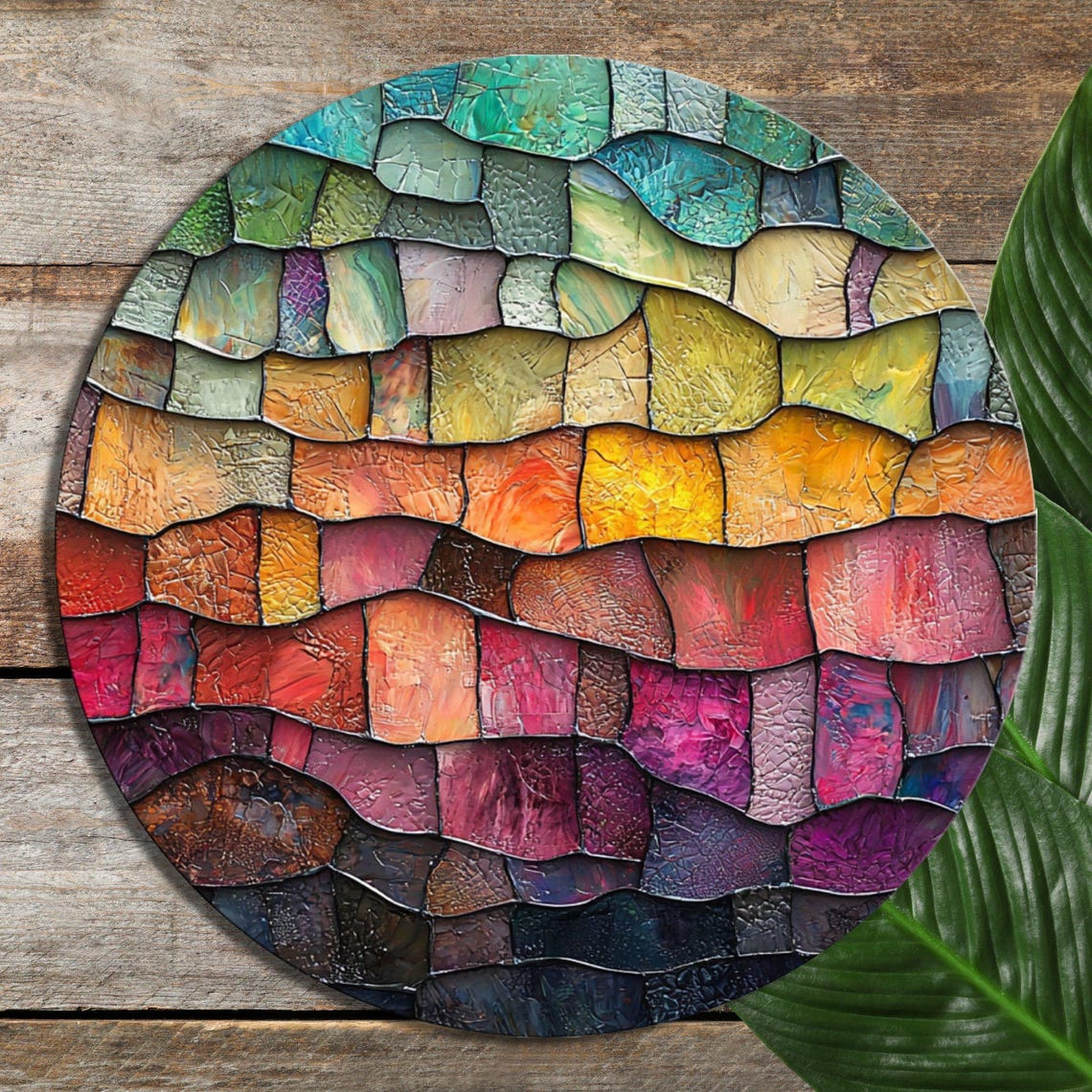 Stained Glass Gradient Glass Cutting Board 8-inch Round Trivet ...
