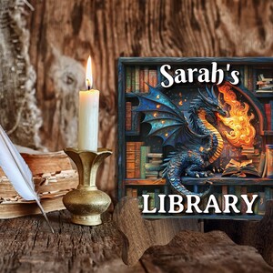 Blue Fiery Dragon Personalized Library Sign Fire Breathing Dragon ...