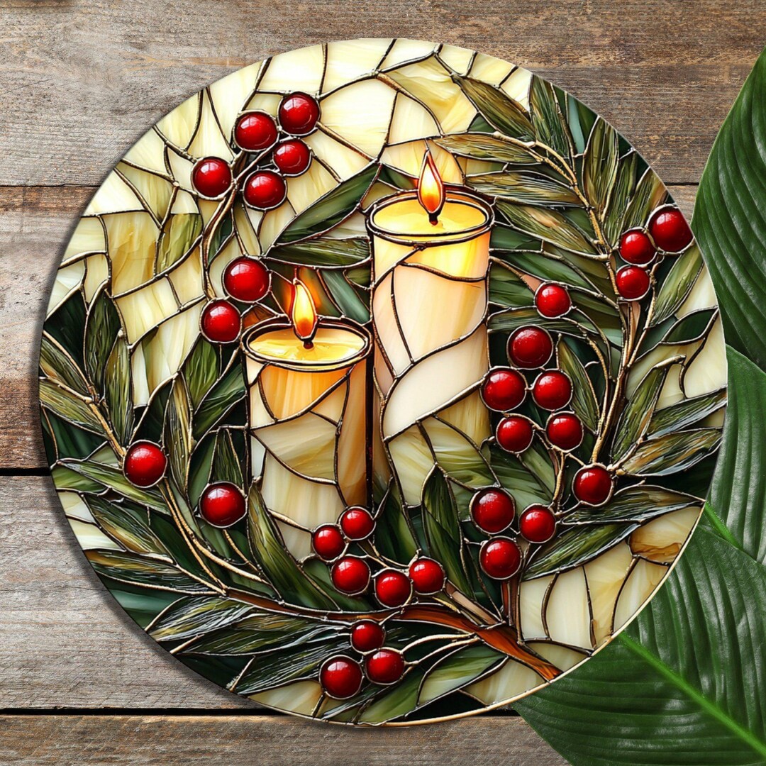 White Christmas Candles Glass Cutting Board 8-inch Round Trivet ...
