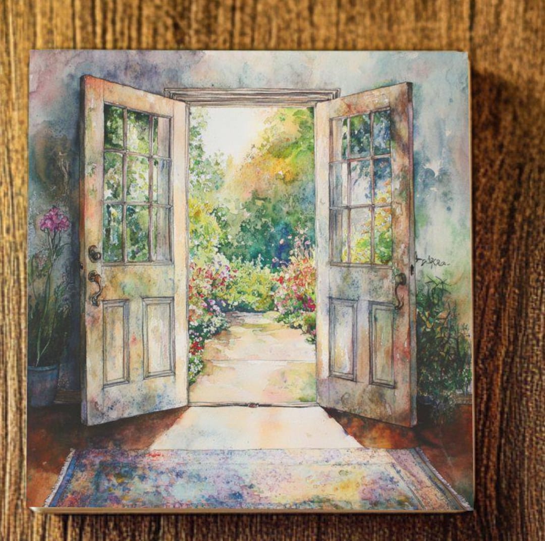 Watercolor Open Door Light Ceramic Coasters Set or Mix-and-match Artful ...