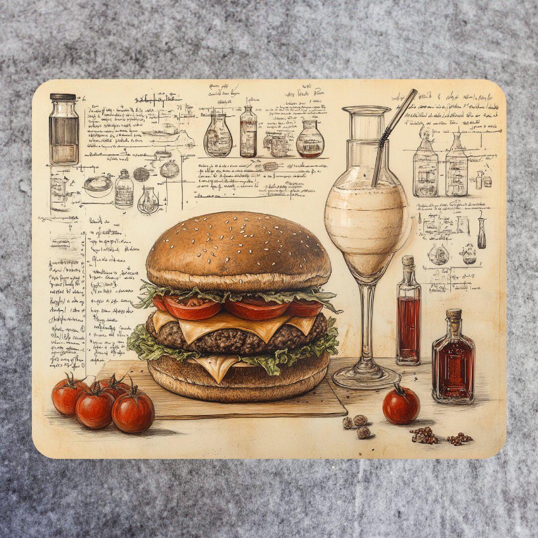 Cheeseburger Da Vinci Glass Cutting Board, Rectangle 11x8 and 15x12 ...