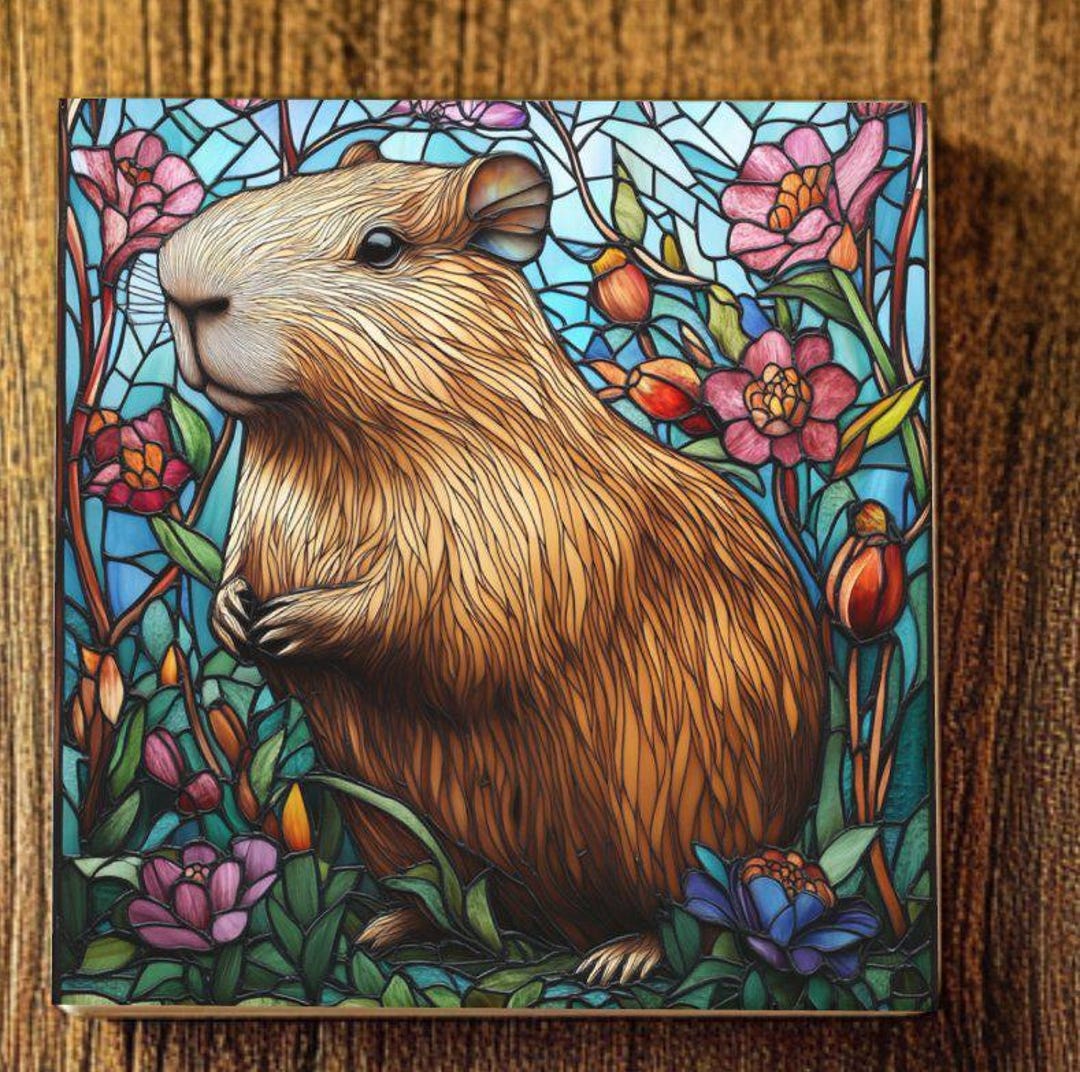 Capybara Spring Ceramic Coasters Set or Mix-and-match Artful Gift for ...