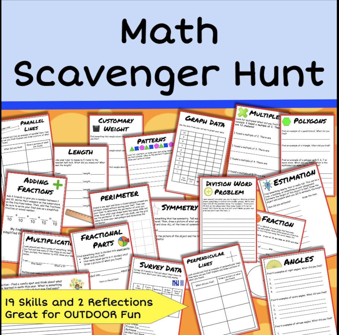 Outdoor Math Scavenger Hunt - Ideal for End of 3rd to End of 4th Grade ...