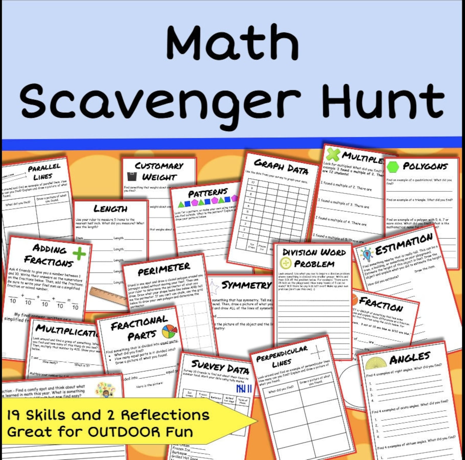 Outdoor Math Scavenger Hunt - Ideal for End of 3rd to End of 4th Grade ...