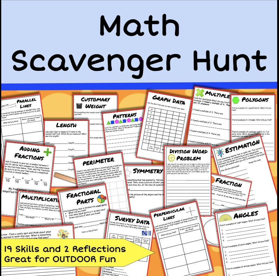 Outdoor Math Scavenger Hunt - Ideal for End of 3rd to End of 4th Grade ...